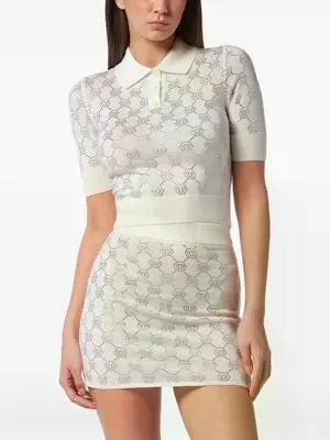 Philipp Plein Monogram Knitted Polo Shirt - Neutrals