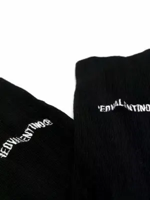 Red Valentino Logo-embroidered Thigh-high Socks - Black