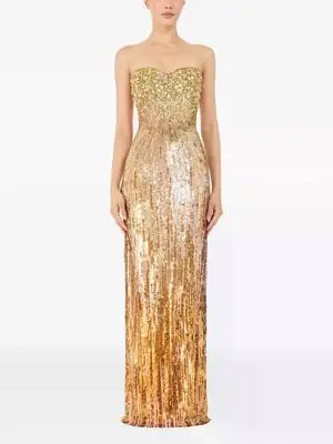 Jenny Packham Embellished Strapless Maxi Dress - Grey