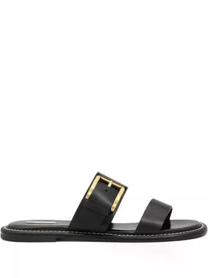 AMI Paris Cow Leather Buckle Sandals - Black