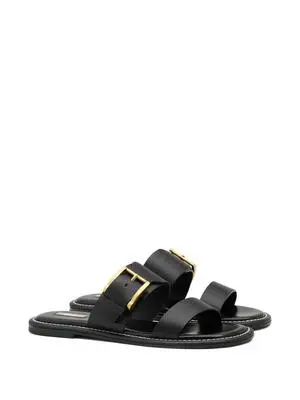 AMI Paris Cow Leather Buckle Sandals - Black