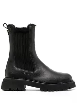 FERRAGAMO Logo-embossed Leather Chelsea Boots - Black