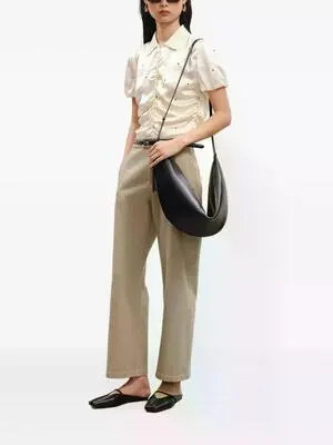 LESS Polka Dot Silk Blouse With Lace Trim - White