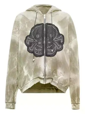 John Richmond Skull-appliqué Zip Hoodie - Neutrals