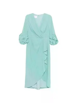 Rosa Clara Floral-detail Ruffled Midi Dress - Blue