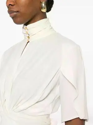 Elisabetta Franchi Short Sleeve Blouse With Sash - Neutrals