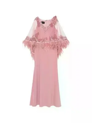 THE COUTURE CLUB V-neck Maxi Dress With Feather And Embellishment Detail - Pink