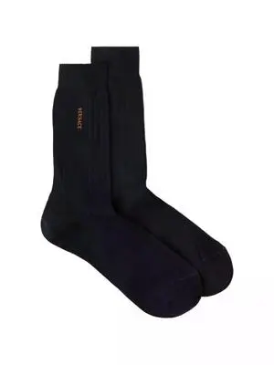 Versace Embroidered Ribbed Cotton Socks - Blue