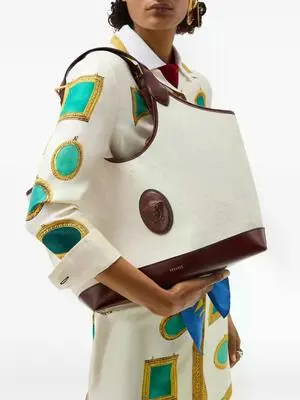 Versace Rivière Large Canvas Tote With Medusa Cameo