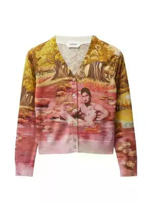 Versace The Naturist" Print Silk Knit Cardigan - Yellow