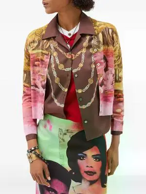 Versace The Naturist" Print Silk Knit Cardigan - Yellow