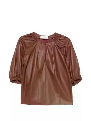 YVES SALOMON Gathered Leather Top - Brown