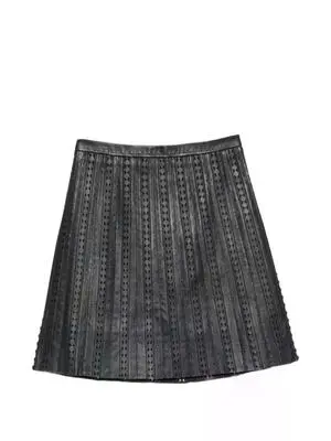 YVES SALOMON Perforated Leather A-line Midi Skirt - Black
