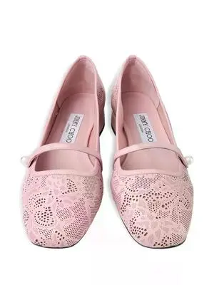 JIMMY CHOO Elisa Perforated Nappa Lace Ballerina Flats - Pink