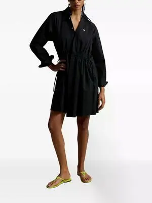 Polo Ralph Lauren Cotton Mini Shirt Dress With Drawstring Detail - Black