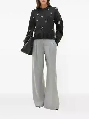 Simkhai Coraline Floral Embellished Crew Neck Sweater - Black