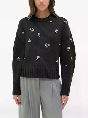 Simkhai Coraline Floral Embellished Crew Neck Sweater - Black