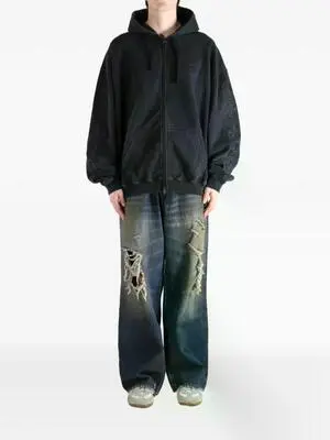 Vetements Hooded Zip-up Hoodie - Black