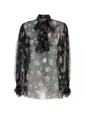 Dolce & Gabbana Floral Print Pussy Bow Blouse - Black