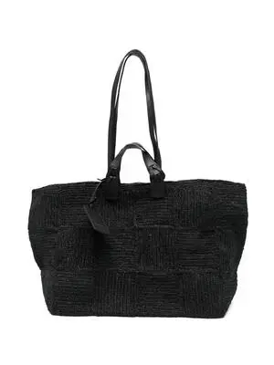 IBELIV Woven Tote Bag With Top Handle And Tag - Black