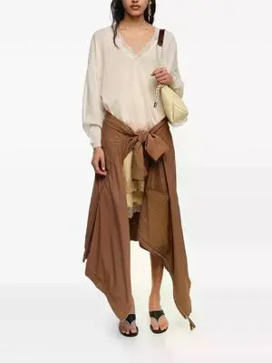 Bimba Y Lola Bimba Y Lola Lace Trim V-Neck Top Neutrals