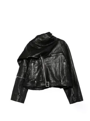 Rick Owens Leather Jacket With Scarf Detail - Black