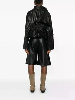 Rick Owens Leather Jacket With Scarf Detail - Black