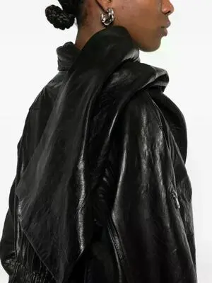 Rick Owens Leather Jacket With Scarf Detail - Black