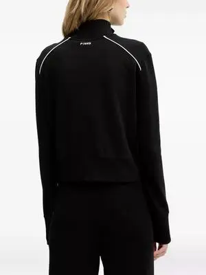 Pinko Logo-embroidered Sweat Jacket With High Neck And Zip Fastening - Black