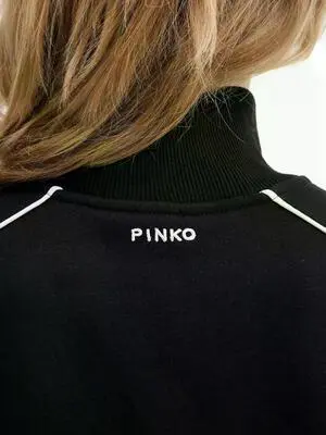 Pinko Logo-embroidered Sweat Jacket With High Neck And Zip Fastening - Black