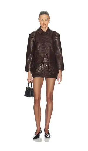 HELSA Leather Croc Embossed Jacket - Brown