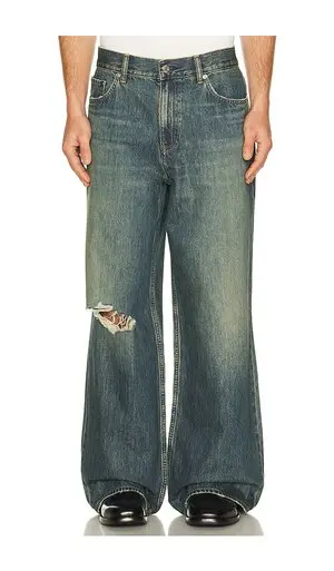 Helmut Lang Distressed Wide Leg Denim - Blue