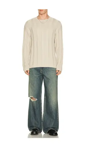 Helmut Lang Distressed Wide Leg Denim - Blue