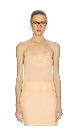 HELSA Viscose Satin Cami With Lace Trim - Beige