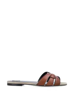 Saint Laurent Saint Laurent Tribute Woven Leather Sandals Brown