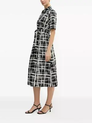 Dkny Checked Belt Dress With Spread Collar