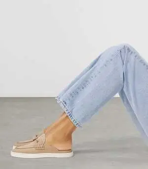CHRISTIAN LOUBOUTIN Chanme Donna Flat Leather Mules With Piercing Hardware - Beige