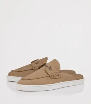 CHRISTIAN LOUBOUTIN Chanme Donna Flat Leather Mules With Piercing Hardware - Beige