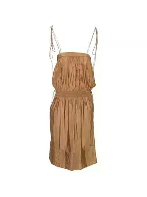 Saint Laurent Side-drawstring Shirred Midi Dress - Brown