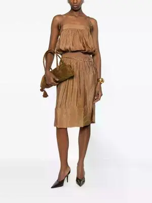 Saint Laurent Side-drawstring Shirred Midi Dress - Brown