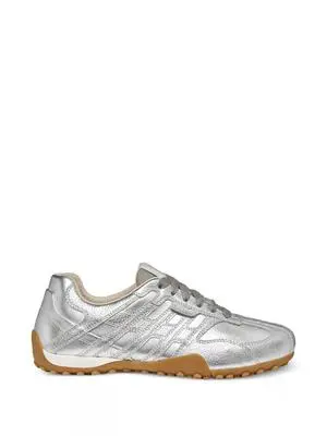 Geox Snake Metallic-finish Paneled Lace-up Sneakers - Silver