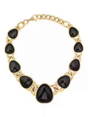 MONET 1990s -tone Black Stone Chain-link Necklace - Gold