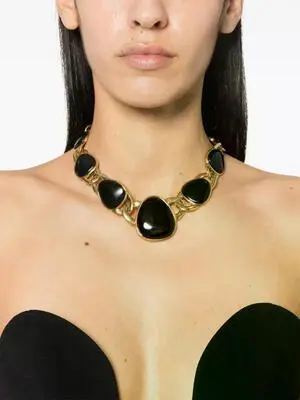 MONET 1990s -tone Black Stone Chain-link Necklace