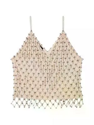 Maje Beaded Mesh Camisole Top - Neutrals