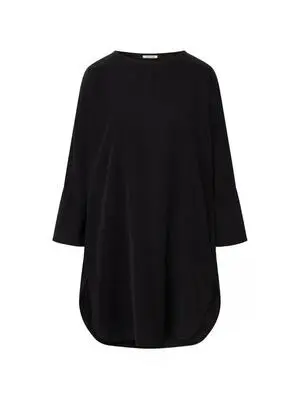 Black Crane Long Sleeve Round Neck Mini Dress - Black