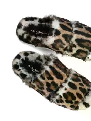 Dolce & Gabbana Leopard Print Fur Trim Slippers