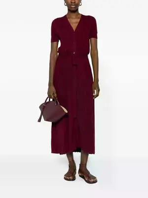 Eric Bompard Ribbed Belted Maxi Dress - Red