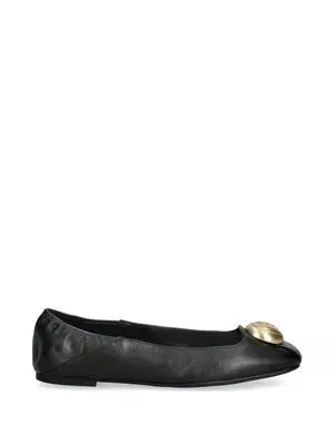 Liu Jo Leather Ballet Flats With Gold Tone Logo Detail