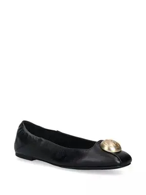 Liu Jo Leather Ballet Flats With Gold Tone Logo Detail