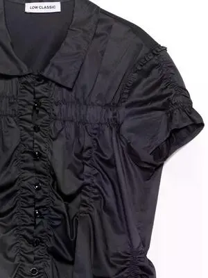 LOW CLASSIC Wrinkle Draped Buttoned Blouse - Blue